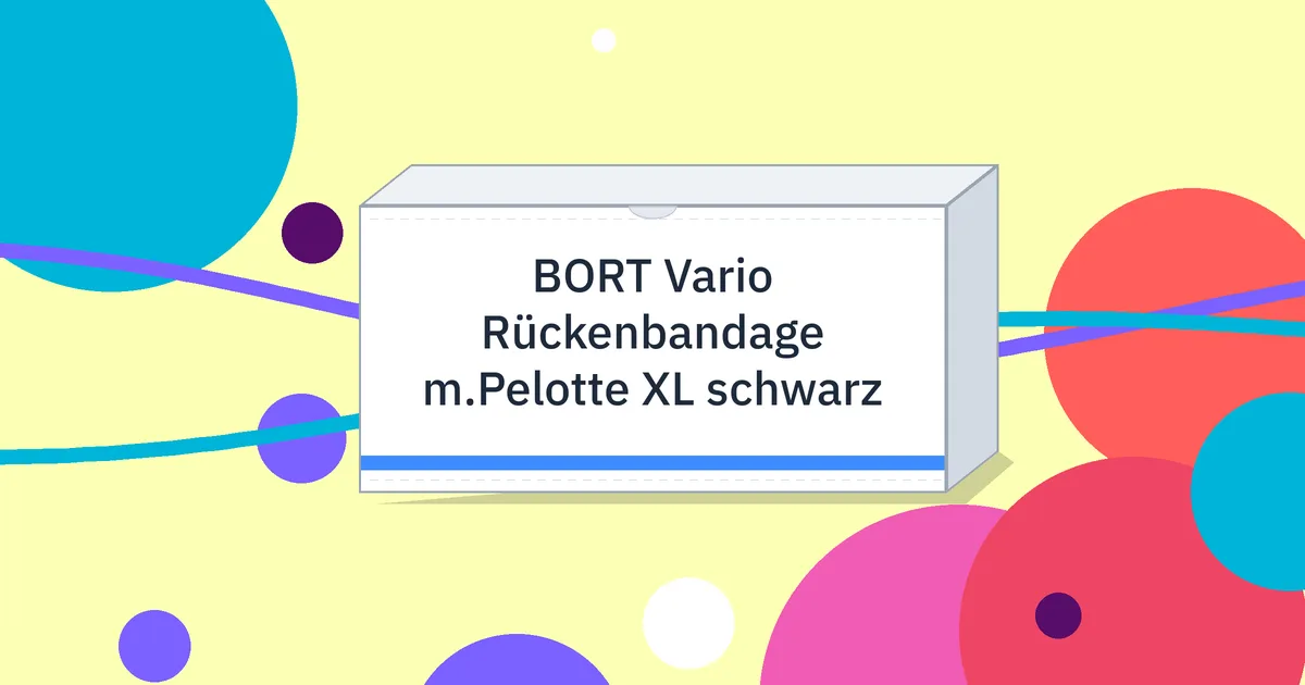 Symbolbild: Packung mit der Aufschrift BORT Vario Rückenbandage m.Pelotte XL schwarz (PZN 04100603) – Verfügbarkeit und Bezug in Apotheken in Frankfurt am Main