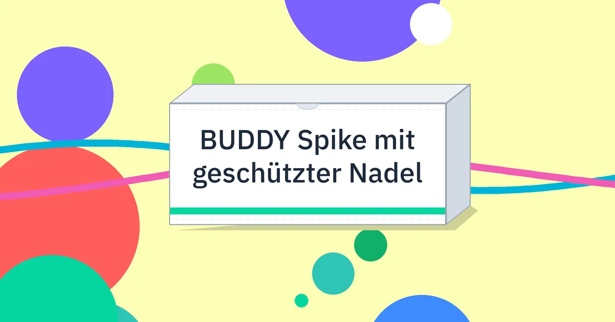 Symbolbild: Packung mit der Aufschrift BUDDY Spike mit geschützter Nadel (PZN 19822466) – Verfügbarkeit und Bezug in Apotheken in Frankfurt am Main