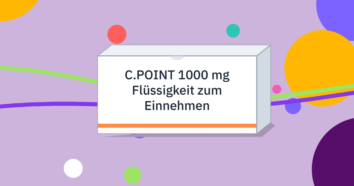 Symbolbild: Packung mit der Aufschrift C.POINT 1000 mg Flüssigkeit zum Einnehmen (PZN 19158465) – Verfügbarkeit und Bezug in Apotheken in Frankfurt am Main