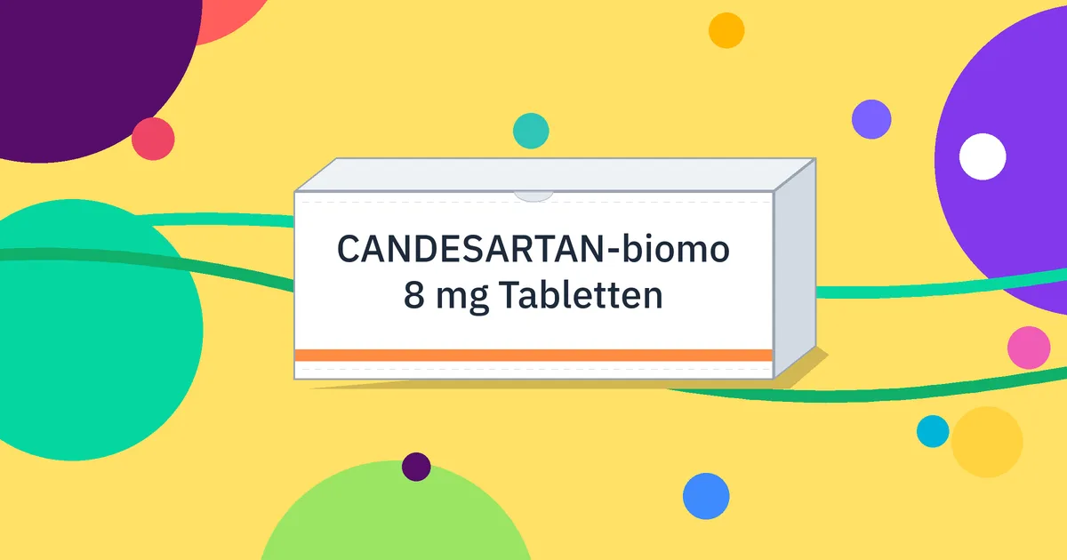 Symbolbild: Packung mit der Aufschrift CANDESARTAN-biomo 8 mg Tabletten (PZN 09474320) – Verfügbarkeit und Bezug in Apotheken in Frankfurt am Main
