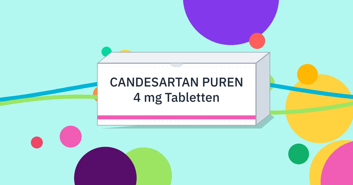 Symbolbild: Packung mit der Aufschrift CANDESARTAN PUREN 4 mg Tabletten (PZN 11353776) – Verfügbarkeit und Bezug in Apotheken in Frankfurt am Main
