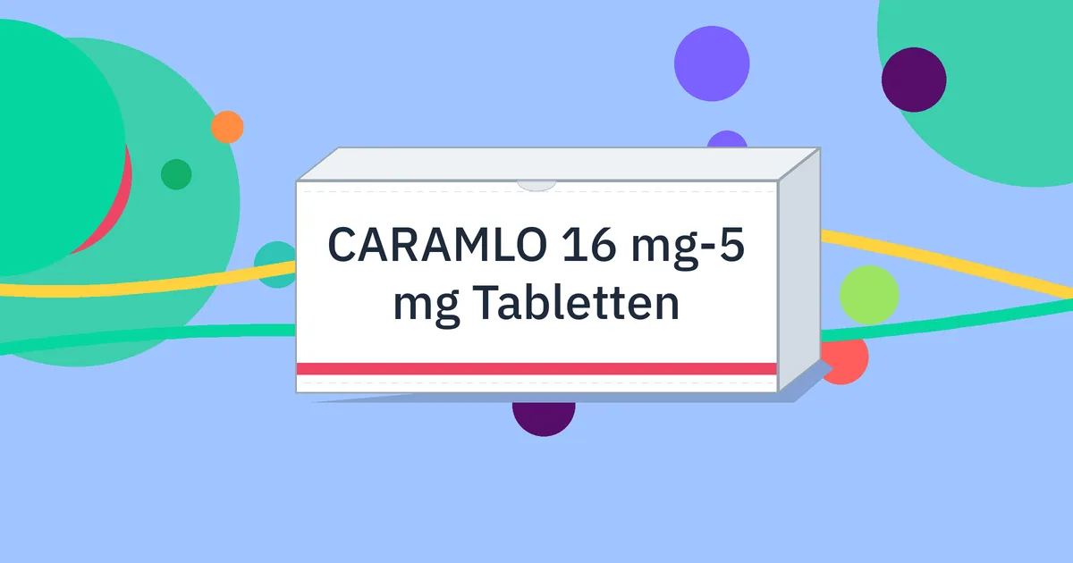 Symbolbild: Packung mit der Aufschrift CARAMLO 16 mg-5 mg Tabletten (PZN 19875161) – Verfügbarkeit und Bezug in Apotheken in Frankfurt am Main