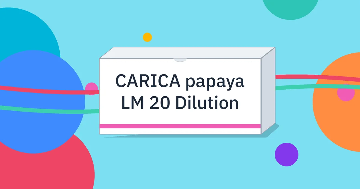 Symbolbild: Packung mit der Aufschrift CARICA papaya LM 20 Dilution (PZN 13430647) – Verfügbarkeit und Bezug in Apotheken in Frankfurt am Main