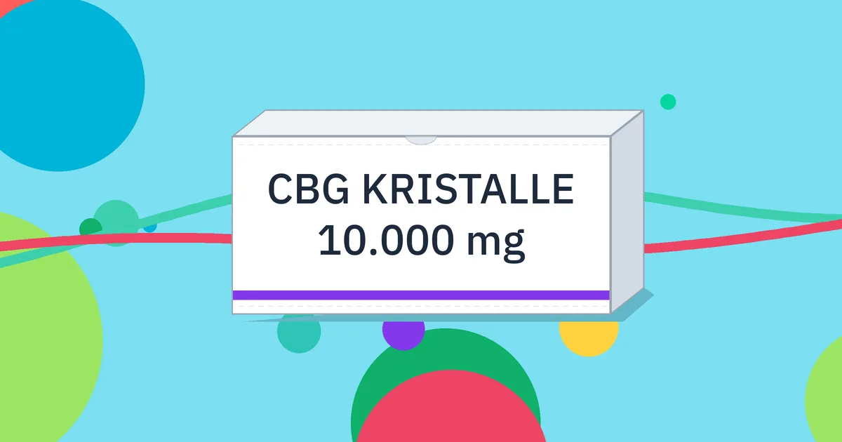 Symbolbild: Packung mit der Aufschrift CBG KRISTALLE 10.000 mg (PZN 15584277) – Verfügbarkeit und Bezug in Apotheken in Frankfurt am Main