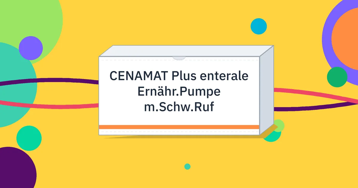 Symbolbild: Packung mit der Aufschrift CENAMAT Plus enterale Ernähr.Pumpe m.Schw.Ruf (PZN 01106686) – Verfügbarkeit und Bezug in Apotheken in Frankfurt am Main