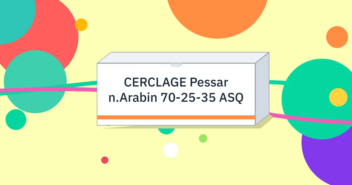 Symbolbild: Packung mit der Aufschrift CERCLAGE Pessar n.Arabin 70-25-35 ASQ (PZN 03374037) – Verfügbarkeit und Bezug in Apotheken in Frankfurt am Main