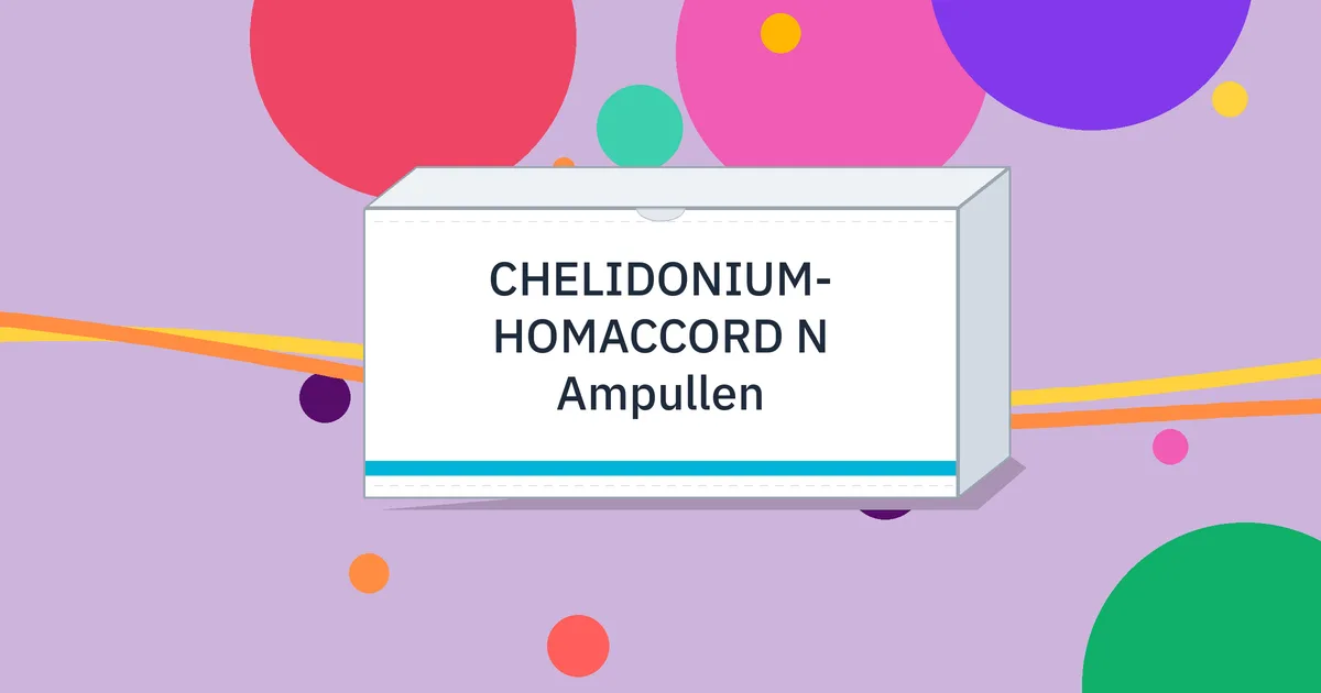 Symbolbild: Packung mit der Aufschrift CHELIDONIUM-HOMACCORD N Ampullen (PZN 01674947) – Verfügbarkeit und Bezug in Apotheken in Frankfurt am Main