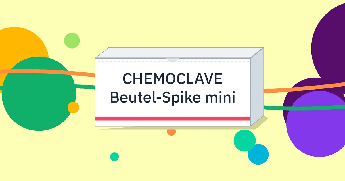 Symbolbild: Packung mit der Aufschrift CHEMOCLAVE Beutel-Spike mini (PZN 18499218) – Verfügbarkeit und Bezug in Apotheken in Frankfurt am Main