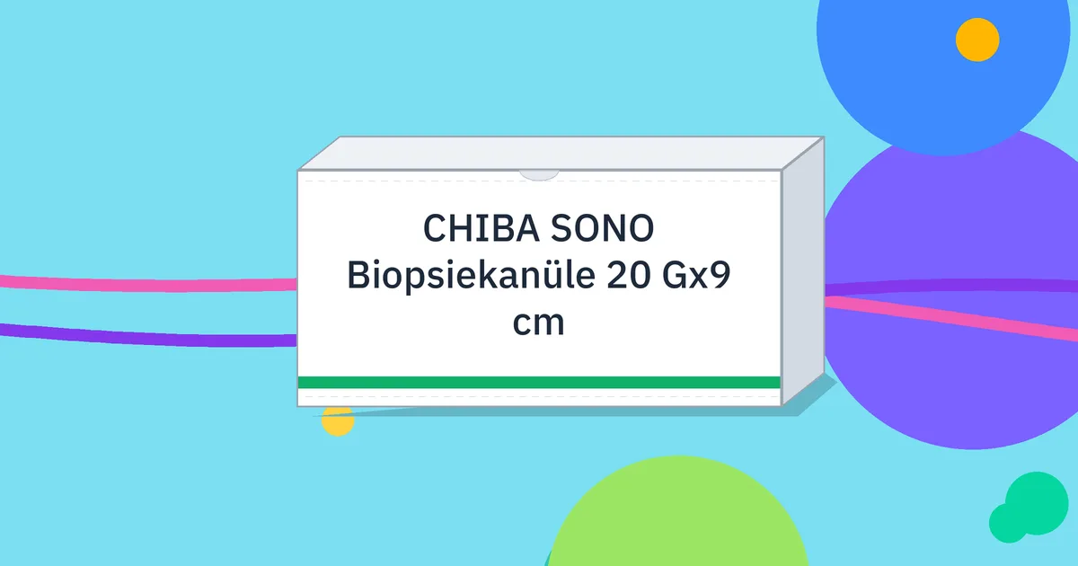 Symbolbild: Packung mit der Aufschrift CHIBA SONO Biopsiekanüle 20 Gx9 cm (PZN 03927275) – Verfügbarkeit und Bezug in Apotheken in Frankfurt am Main