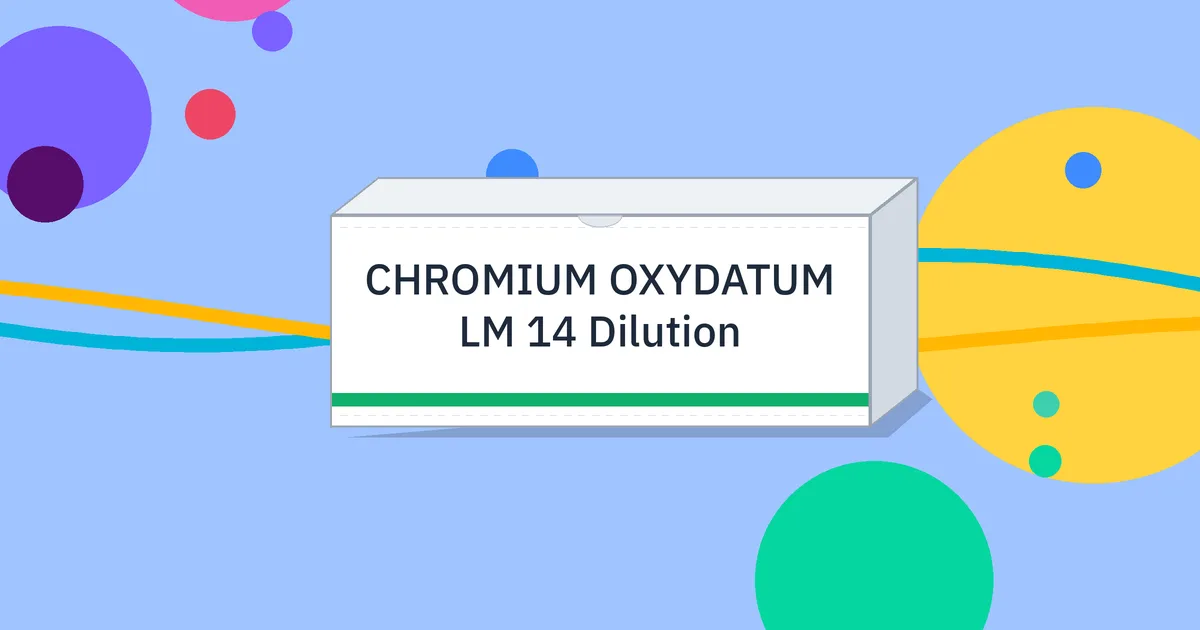 Symbolbild: Packung mit der Aufschrift CHROMIUM OXYDATUM LM 14 Dilution (PZN 13445502) – Verfügbarkeit und Bezug in Apotheken in Frankfurt am Main
