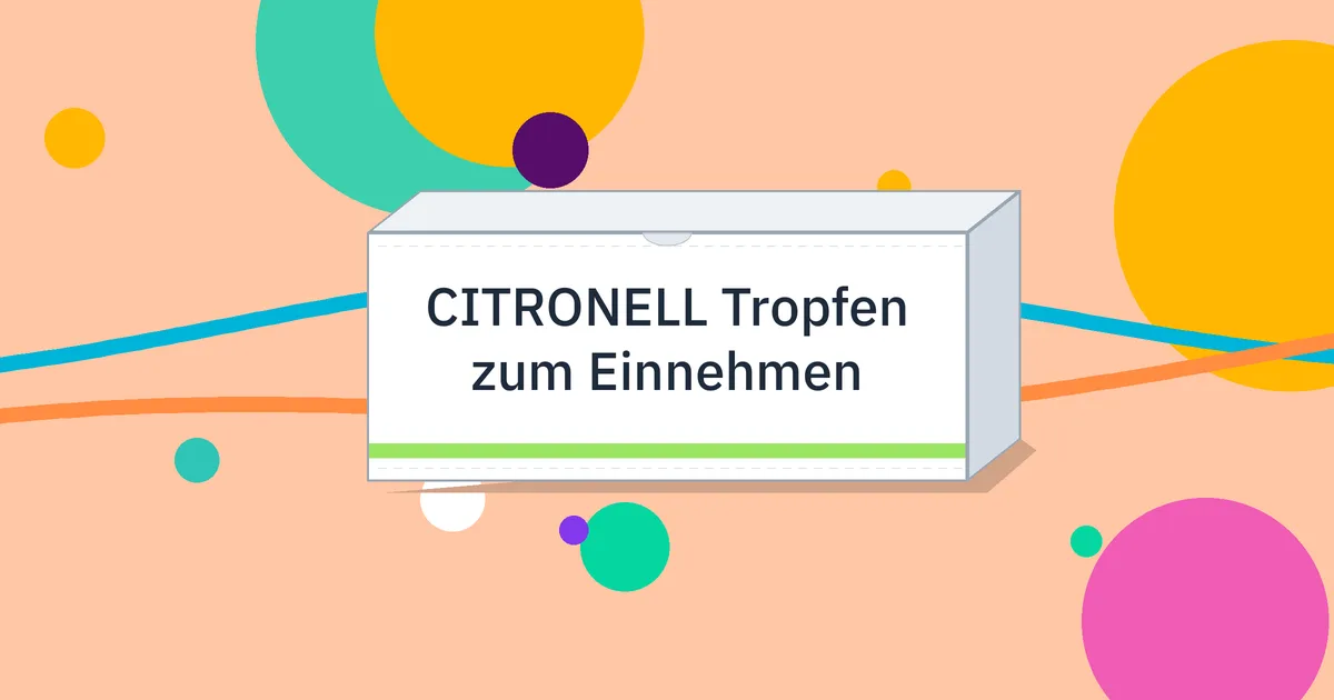 Symbolbild: Packung mit der Aufschrift CITRONELL Tropfen zum Einnehmen (PZN 11366684) – Verfügbarkeit und Bezug in Apotheken in Frankfurt am Main