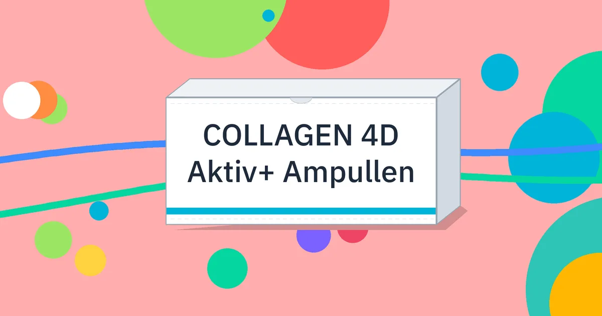 Symbolbild: Packung mit der Aufschrift COLLAGEN 4D Aktiv+ Ampullen (PZN 11848667) – Verfügbarkeit und Bezug in Apotheken in Frankfurt am Main