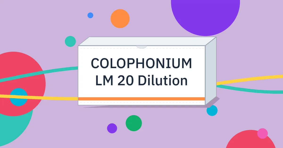 Symbolbild: Packung mit der Aufschrift COLOPHONIUM LM 20 Dilution (PZN 13448392) – Verfügbarkeit und Bezug in Apotheken in Frankfurt am Main