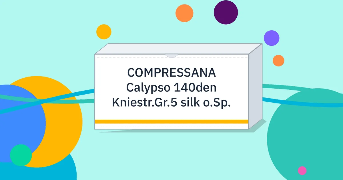 Symbolbild: Packung mit der Aufschrift COMPRESSANA Calypso 140den Kniestr.Gr.5 silk o.Sp. (PZN 09076950) – Verfügbarkeit und Bezug in Apotheken in Frankfurt am Main