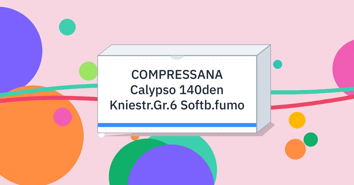 Symbolbild: Packung mit der Aufschrift COMPRESSANA Calypso 140den Kniestr.Gr.6 Softb.fumo (PZN 09077145) – Verfügbarkeit und Bezug in Apotheken in Frankfurt am Main