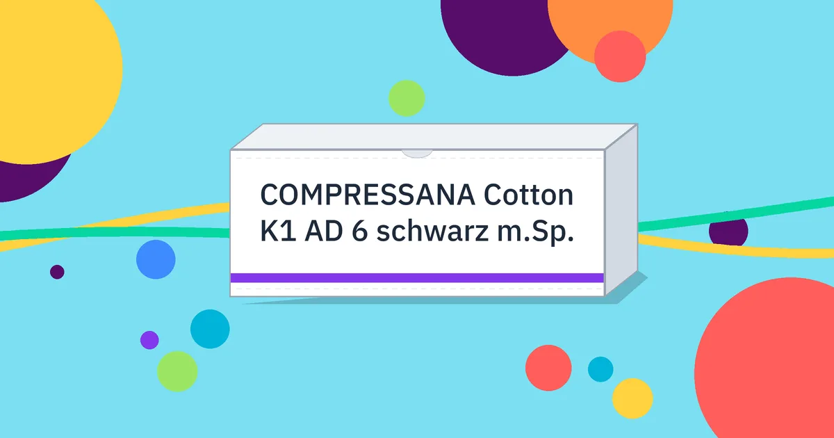Symbolbild: Packung mit der Aufschrift COMPRESSANA Cotton K1 AD 6 schwarz m.Sp. (PZN 10215606) – Verfügbarkeit und Bezug in Apotheken in Frankfurt am Main