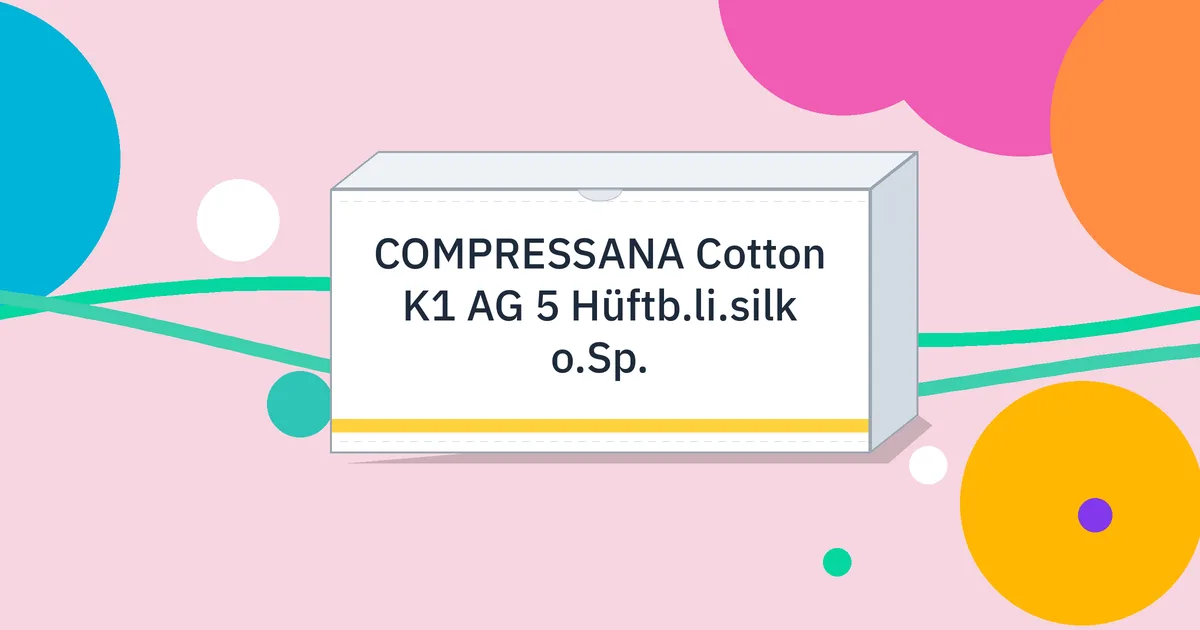 Symbolbild: Packung mit der Aufschrift COMPRESSANA Cotton K1 AG 5 Hüftb.li.silk o.Sp. (PZN 12980825) – Verfügbarkeit und Bezug in Apotheken in Frankfurt am Main