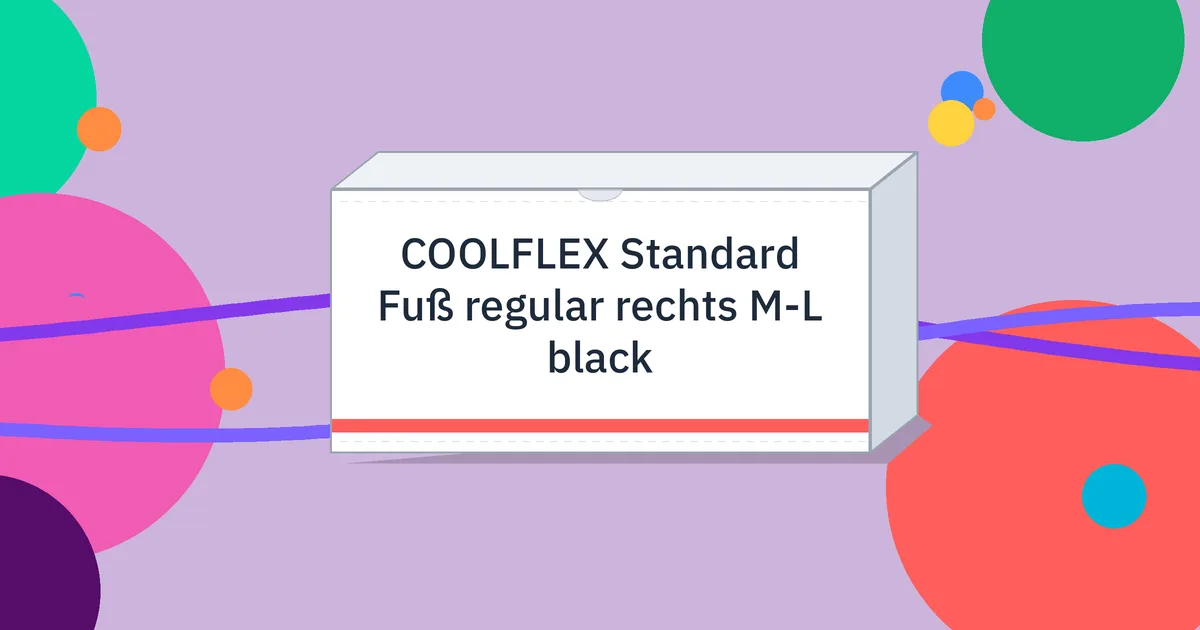 Symbolbild: Packung mit der Aufschrift COOLFLEX Standard Fuß regular rechts M-L black (PZN 20382340) – Verfügbarkeit und Bezug in Apotheken in Frankfurt am Main
