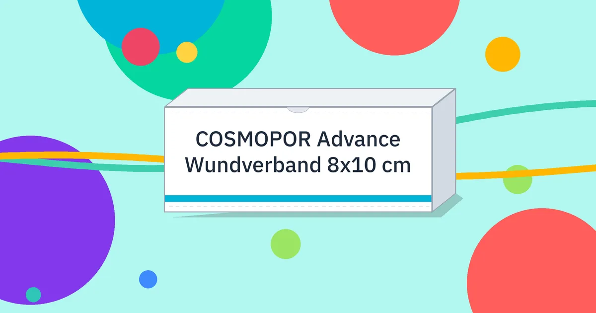 Symbolbild: Packung mit der Aufschrift COSMOPOR Advance Wundverband 8x10 cm (PZN 19959018) – Verfügbarkeit und Bezug in Apotheken in Frankfurt am Main