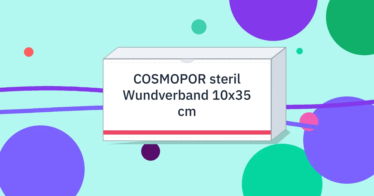 Symbolbild: Packung mit der Aufschrift COSMOPOR steril Wundverband 10x35 cm (PZN 18455190) – Verfügbarkeit und Bezug in Apotheken in Frankfurt am Main