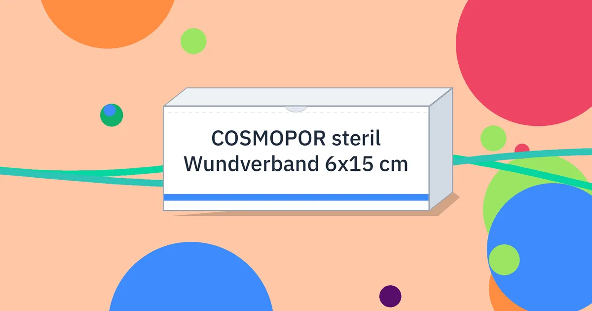 Symbolbild: Packung mit der Aufschrift COSMOPOR steril Wundverband 6x15 cm (PZN 19699586) – Verfügbarkeit und Bezug in Apotheken in Frankfurt am Main
