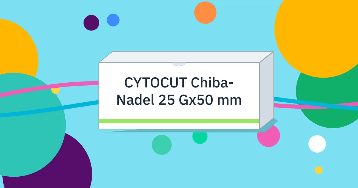 Symbolbild: Packung mit der Aufschrift CYTOCUT Chiba-Nadel 25 Gx50 mm (PZN 19735655) – Verfügbarkeit und Bezug in Apotheken in Frankfurt am Main