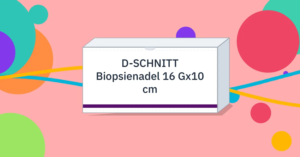 Symbolbild: Packung mit der Aufschrift D-SCHNITT Biopsienadel 16 Gx10 cm (PZN 10356815) – Verfügbarkeit und Bezug in Apotheken in Frankfurt am Main