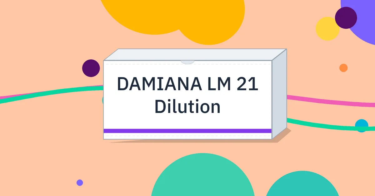Symbolbild: Packung mit der Aufschrift DAMIANA LM 21 Dilution (PZN 13461122) – Verfügbarkeit und Bezug in Apotheken in Frankfurt am Main