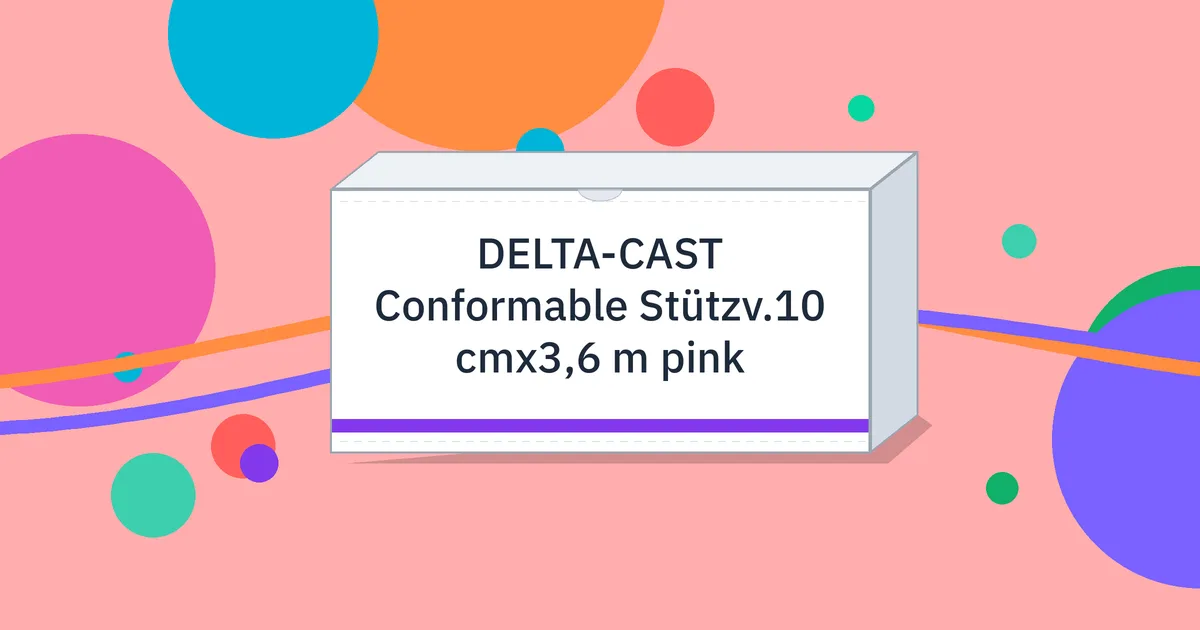 Symbolbild: Packung mit der Aufschrift DELTA-CAST Conformable Stützv.10 cmx3,6 m pink (PZN 04590895) – Verfügbarkeit und Bezug in Apotheken in Frankfurt am Main