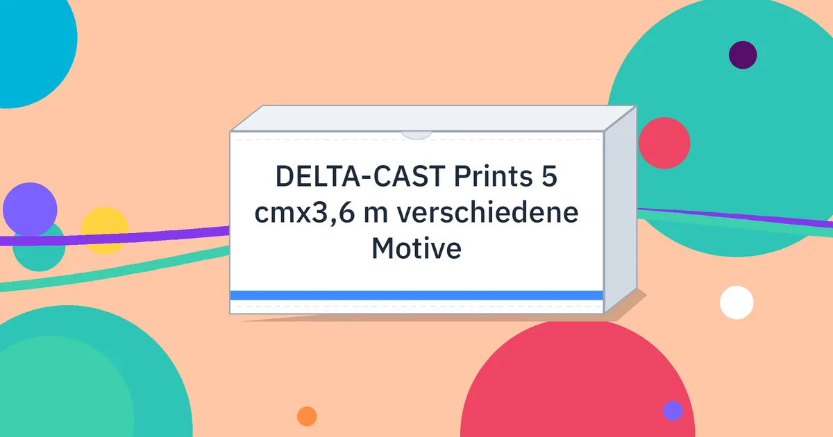 Symbolbild: Packung mit der Aufschrift DELTA-CAST Prints 5 cmx3,6 m verschiedene Motive (PZN 16023380) – Verfügbarkeit und Bezug in Apotheken in Frankfurt am Main