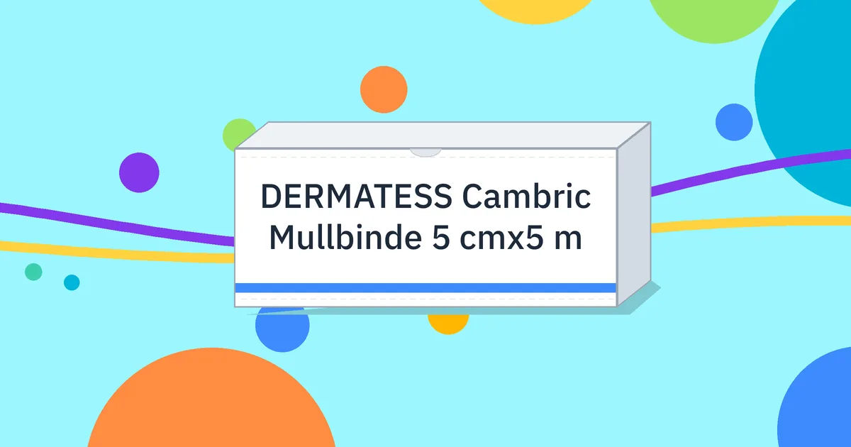 Symbolbild: Packung mit der Aufschrift DERMATESS Cambric Mullbinde 5 cmx5 m (PZN 06149453) – Verfügbarkeit und Bezug in Apotheken in Frankfurt am Main