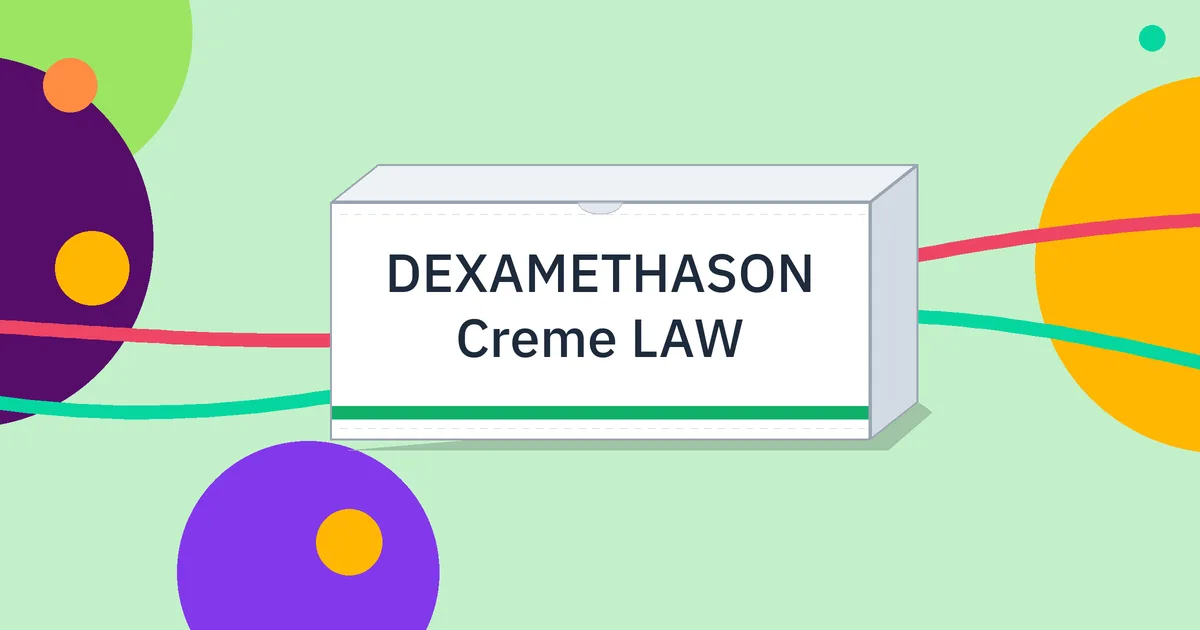 Symbolbild: Packung mit der Aufschrift DEXAMETHASON Creme LAW (PZN 04097775) – Verfügbarkeit und Bezug in Apotheken in Frankfurt am Main