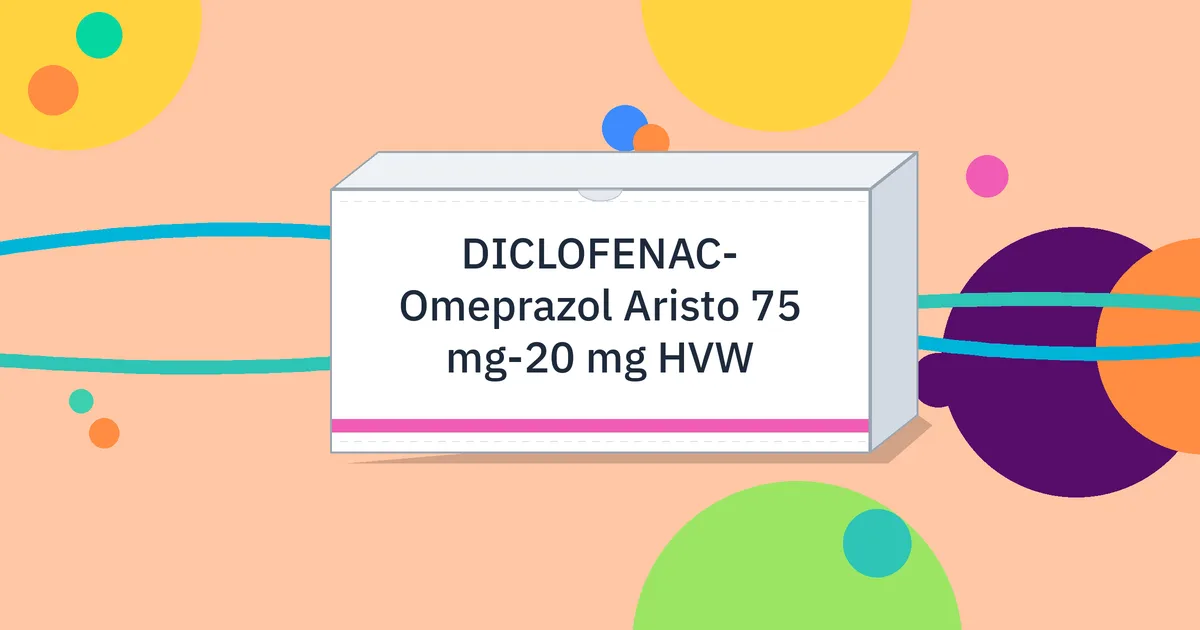 Symbolbild: Packung mit der Aufschrift DICLOFENAC-Omeprazol Aristo 75 mg-20 mg HVW (PZN 15417303) – Verfügbarkeit und Bezug in Apotheken in Frankfurt am Main