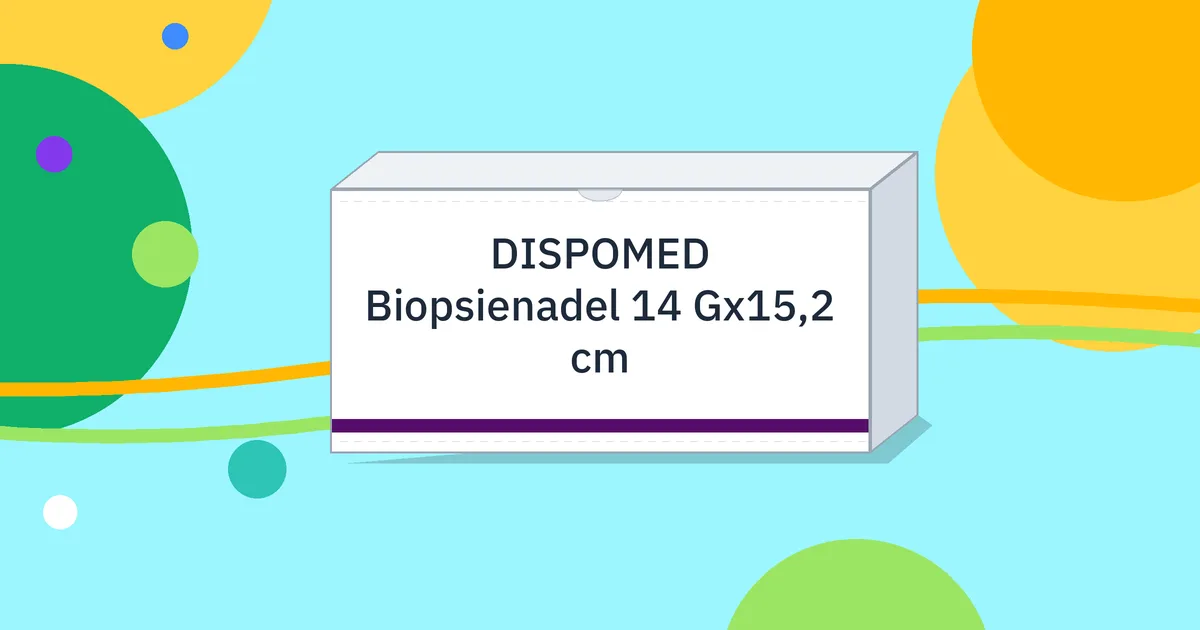 Symbolbild: Packung mit der Aufschrift DISPOMED Biopsienadel 14 Gx15,2 cm (PZN 08495136) – Verfügbarkeit und Bezug in Apotheken in Frankfurt am Main