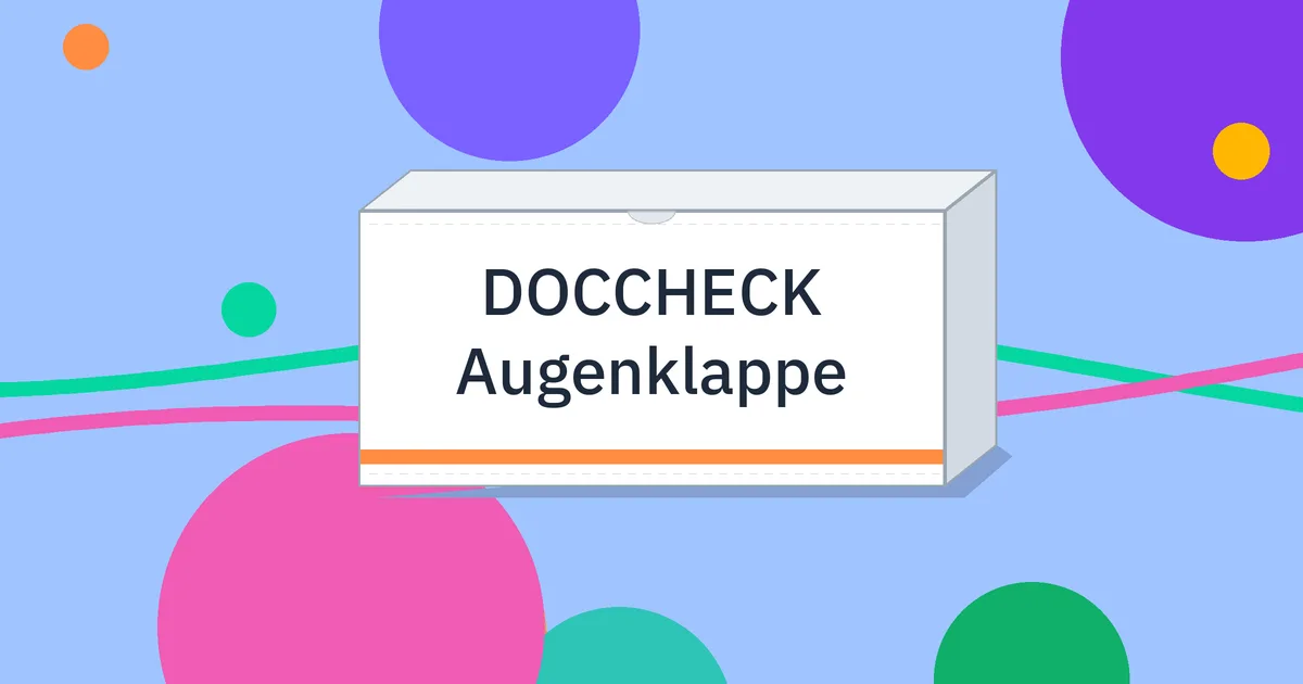 Symbolbild: Packung mit der Aufschrift DOCCHECK Augenklappe (PZN 11054772) – Verfügbarkeit und Bezug in Apotheken in Frankfurt am Main