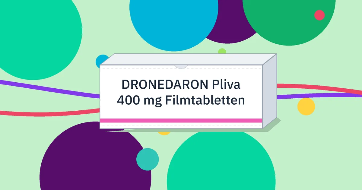 Symbolbild: Packung mit der Aufschrift DRONEDARON Pliva 400 mg Filmtabletten (PZN 20317354) – Verfügbarkeit und Bezug in Apotheken in Frankfurt am Main