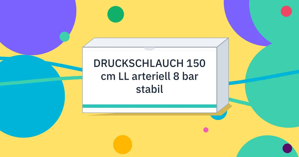 Symbolbild: Packung mit der Aufschrift DRUCKSCHLAUCH 150 cm LL arteriell 8 bar stabil (PZN 17487555) – Verfügbarkeit und Bezug in Apotheken in Frankfurt am Main