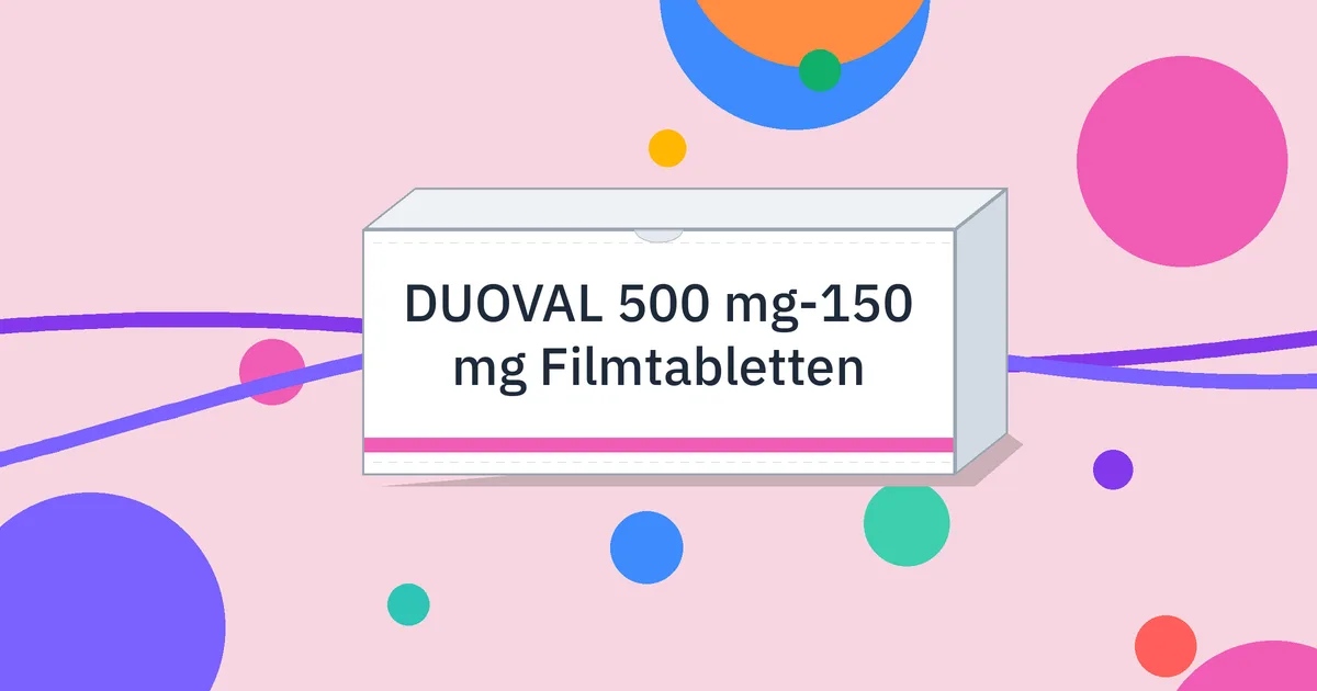 Symbolbild: Packung mit der Aufschrift DUOVAL 500 mg-150 mg Filmtabletten (PZN 19203125) – Verfügbarkeit und Bezug in Apotheken in Frankfurt am Main