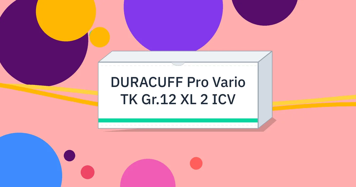 Symbolbild: Packung mit der Aufschrift DURACUFF Pro Vario TK Gr.12 XL 2 ICV (PZN 19245721) – Verfügbarkeit und Bezug in Apotheken in Frankfurt am Main