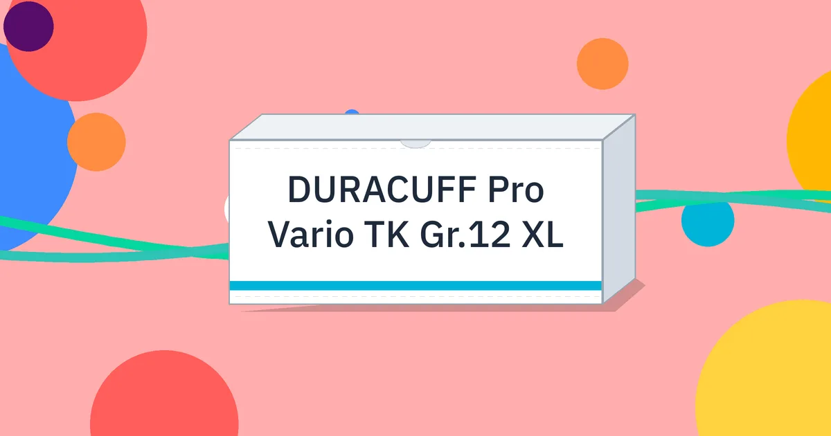 Symbolbild: Packung mit der Aufschrift DURACUFF Pro Vario TK Gr.12 XL (PZN 19245589) – Verfügbarkeit und Bezug in Apotheken in Frankfurt am Main