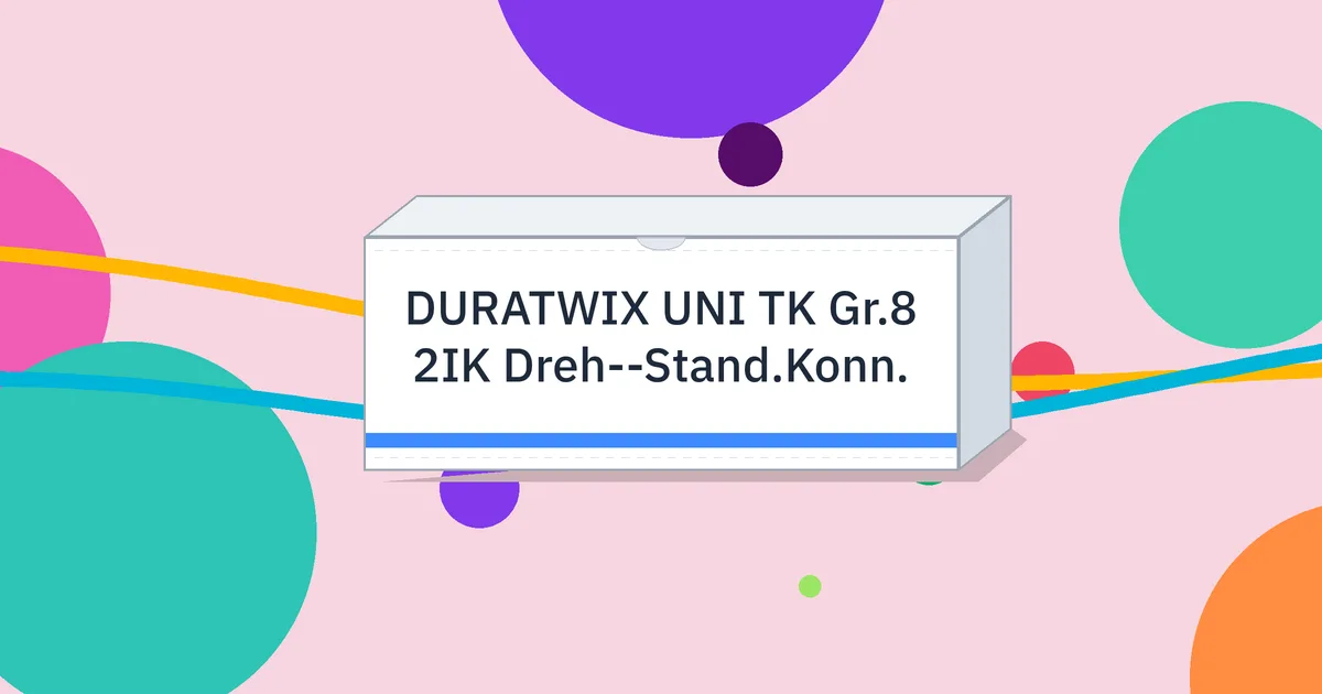 Symbolbild: Packung mit der Aufschrift DURATWIX UNI TK Gr.8 2IK Dreh--Stand.Konn. (PZN 06968458) – Verfügbarkeit und Bezug in Apotheken in Frankfurt am Main