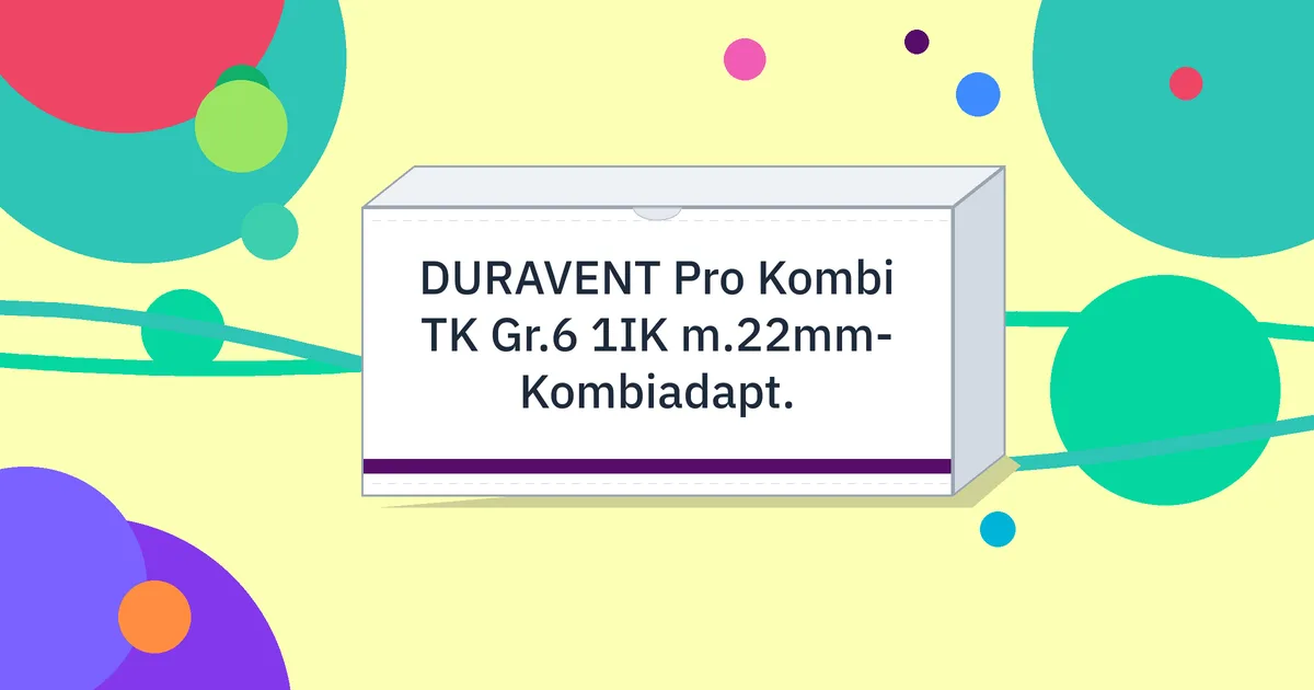 Symbolbild: Packung mit der Aufschrift DURAVENT Pro Kombi TK Gr.6 1IK m.22mm-Kombiadapt. (PZN 19242697) – Verfügbarkeit und Bezug in Apotheken in Frankfurt am Main