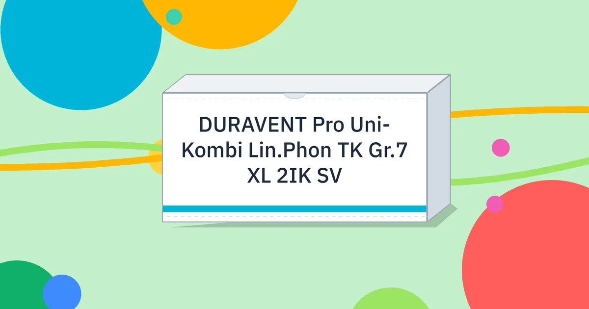Symbolbild: Packung mit der Aufschrift DURAVENT Pro Uni-Kombi Lin.Phon TK Gr.7 XL 2IK SV (PZN 19246755) – Verfügbarkeit und Bezug in Apotheken in Frankfurt am Main