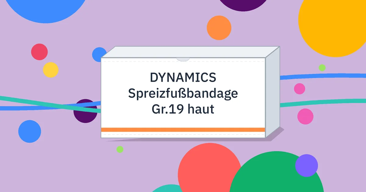 Symbolbild: Packung mit der Aufschrift DYNAMICS Spreizfußbandage Gr.19 haut (PZN 10635567) – Verfügbarkeit und Bezug in Apotheken in Frankfurt am Main