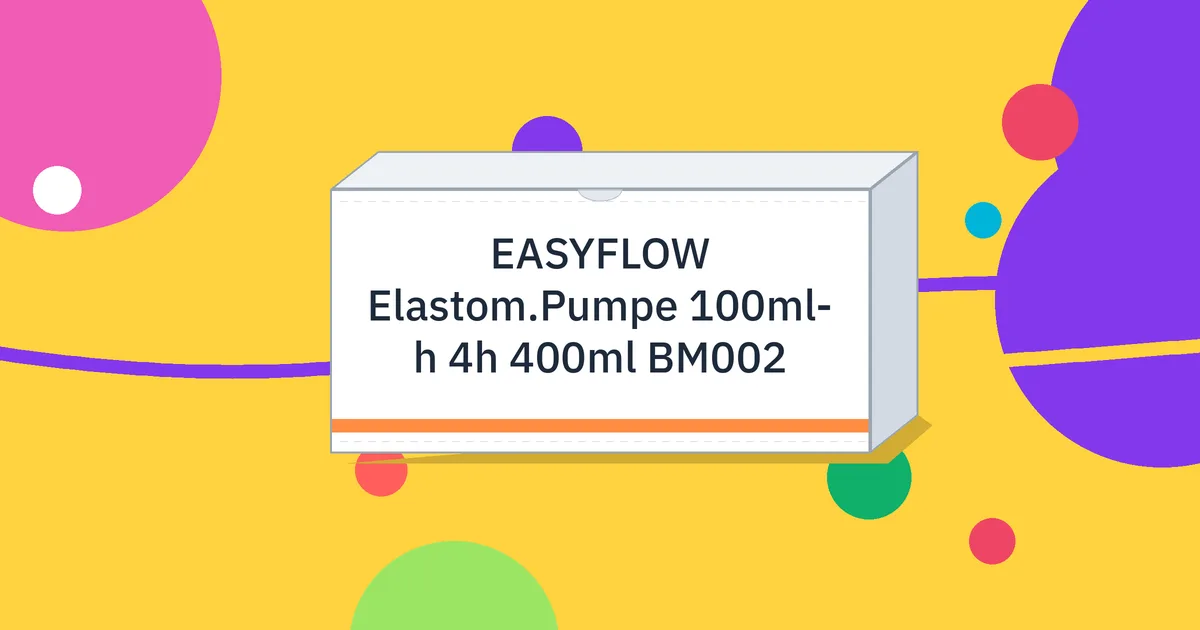 Symbolbild: Packung mit der Aufschrift EASYFLOW Elastom.Pumpe 100ml-h 4h 400ml BM002 (PZN 18095455) – Verfügbarkeit und Bezug in Apotheken in Frankfurt am Main
