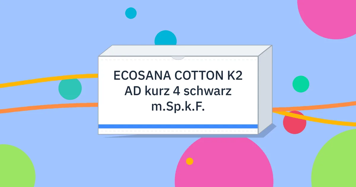 Symbolbild: Packung mit der Aufschrift ECOSANA COTTON K2 AD kurz 4 schwarz m.Sp.k.F. (PZN 16947753) – Verfügbarkeit und Bezug in Apotheken in Frankfurt am Main