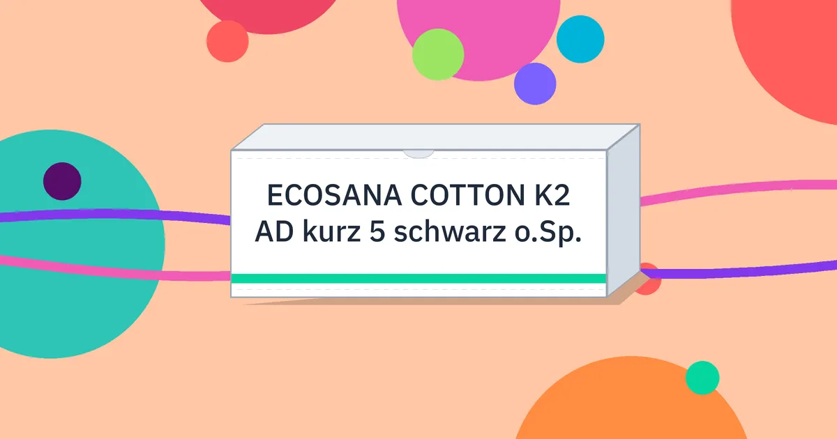 Symbolbild: Packung mit der Aufschrift ECOSANA COTTON K2 AD kurz 5 schwarz o.Sp. (PZN 16947977) – Verfügbarkeit und Bezug in Apotheken in Frankfurt am Main