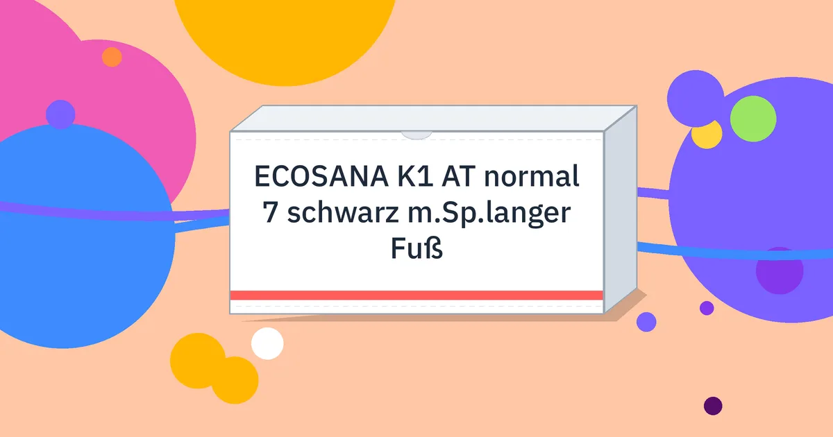 Symbolbild: Packung mit der Aufschrift ECOSANA K1 AT normal 7 schwarz m.Sp.langer Fuß (PZN 04732332) – Verfügbarkeit und Bezug in Apotheken in Frankfurt am Main