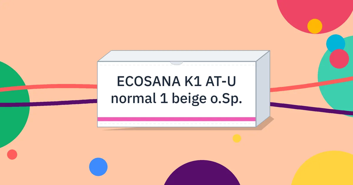 Symbolbild: Packung mit der Aufschrift ECOSANA K1 AT-U normal 1 beige o.Sp. (PZN 04732579) – Verfügbarkeit und Bezug in Apotheken in Frankfurt am Main