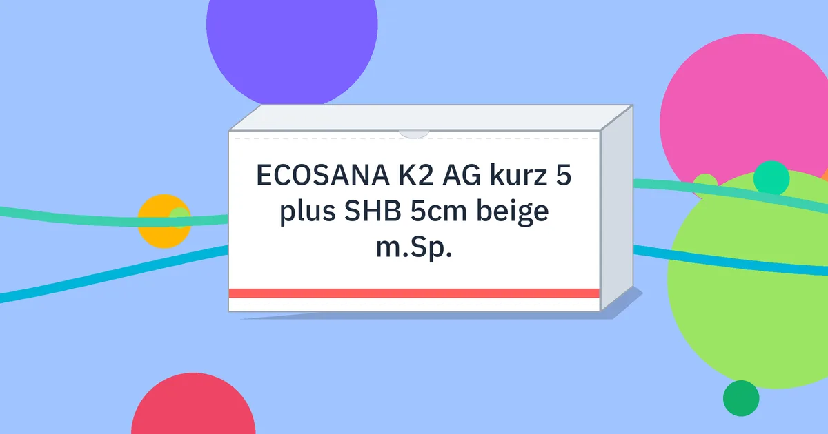 Symbolbild: Packung mit der Aufschrift ECOSANA K2 AG kurz 5 plus SHB 5cm beige m.Sp. (PZN 01470162) – Verfügbarkeit und Bezug in Apotheken in Frankfurt am Main